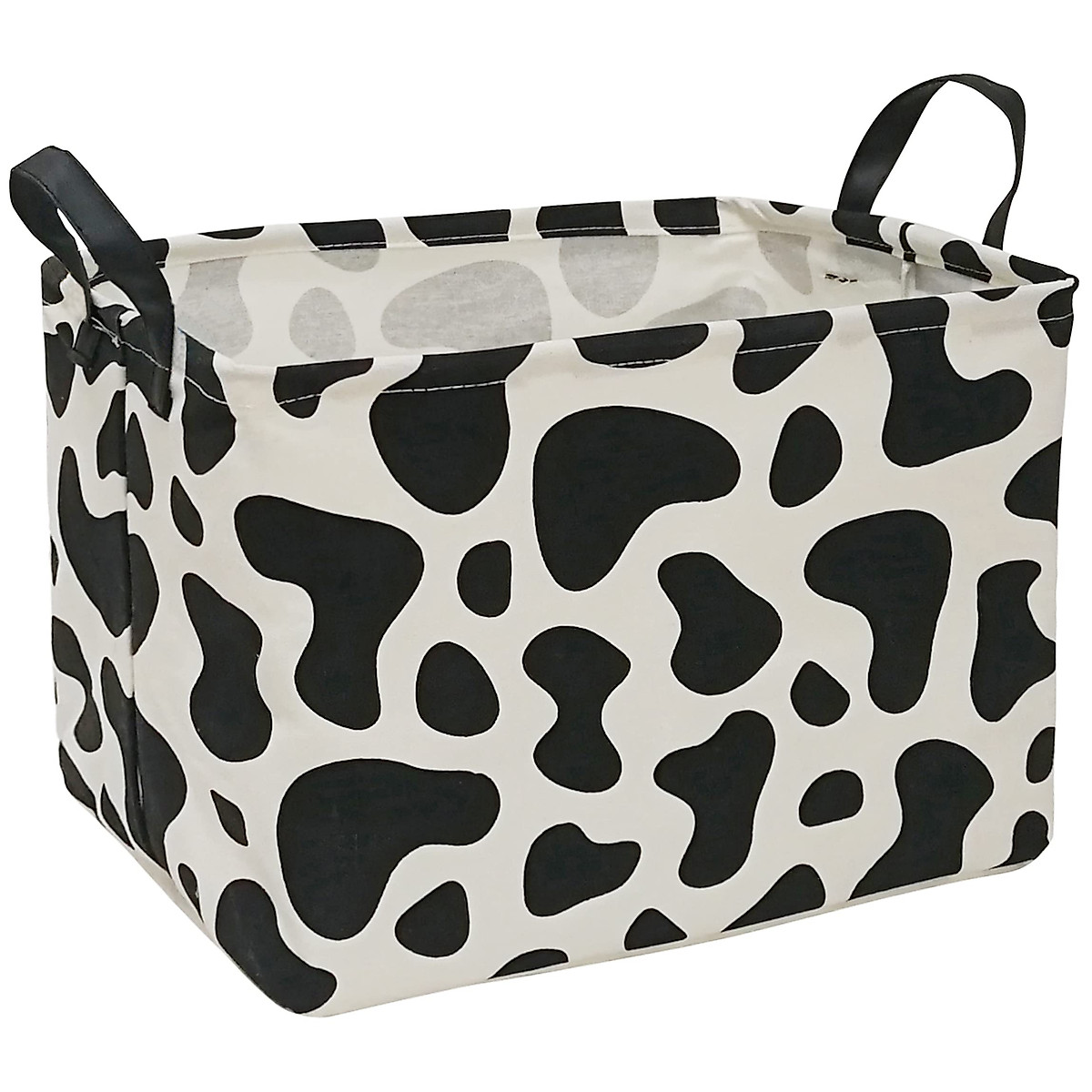 HUAYEE Rectangular Storage Bin Shelf Basket Canvas Fabric Toy Box,Waterproof Coating Nursery Hamper with Handles,Gift Basket for Home,Office,ClothesBooks(REC Cow)