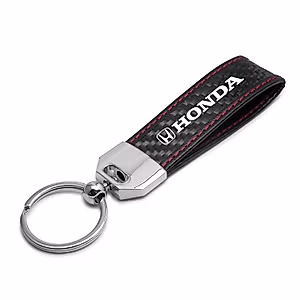 iPick Image Made for Honda Logo Real Black Carbon Fiber Loop Strap Key Chain with Red Stitching