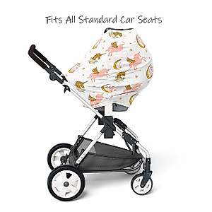 YayaTete Stretchy Multi Use Cover Unicorn Car Seat Canopy Nursing Breastfeeding Cover Up Shopping Grocery Cart High Chair Covering Baby Girl Pink and Gold Stars Nursery Decor, black, white, one size