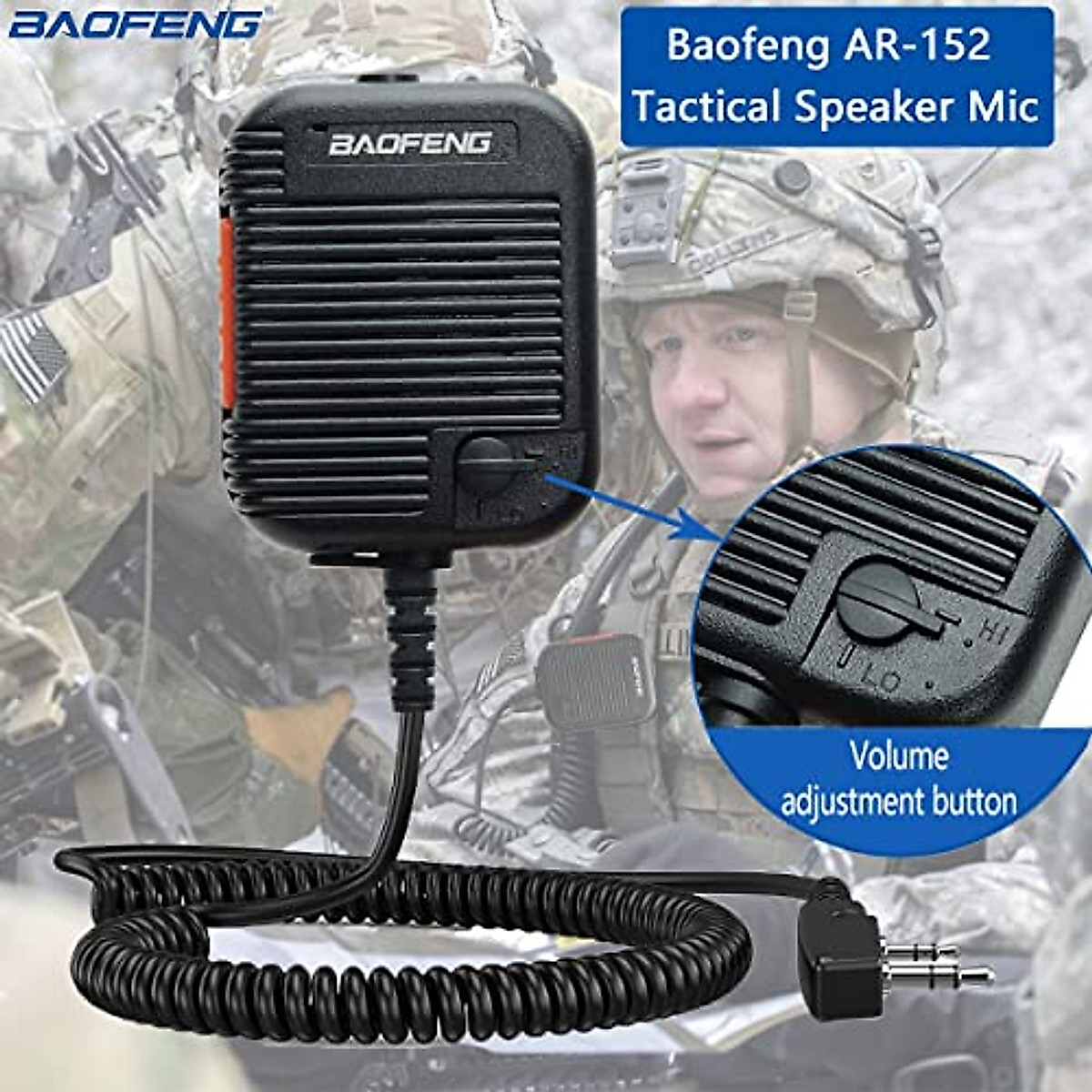 Baofeng Walkie Talkie Handheld Military Grade AR-152 Volume Adjustable Speaker Mic, Shoulder Microphone for BaoFeng AR-152 UV-5R BF-F8HP UV-S9 Plus UV-82HP BF-888S Two Way Radio Popular Accessories