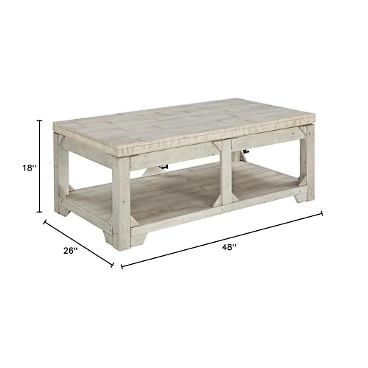 Signature Ashley Farmhouse Lift Top Coffee Table and End Table Set | Whitewash Weathered Finish