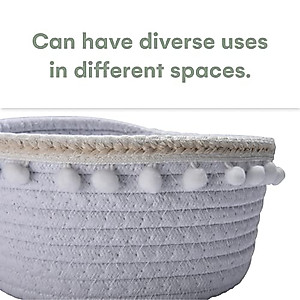 Cotton Rope Storage Basket - Toy Basket, Nursery Baby Laundry Hamper, Decorative Blanket Basket Living Room Storage - Rope Woven Basket for Baby Clothes, Books, Magazines, Blanket - Medium Size