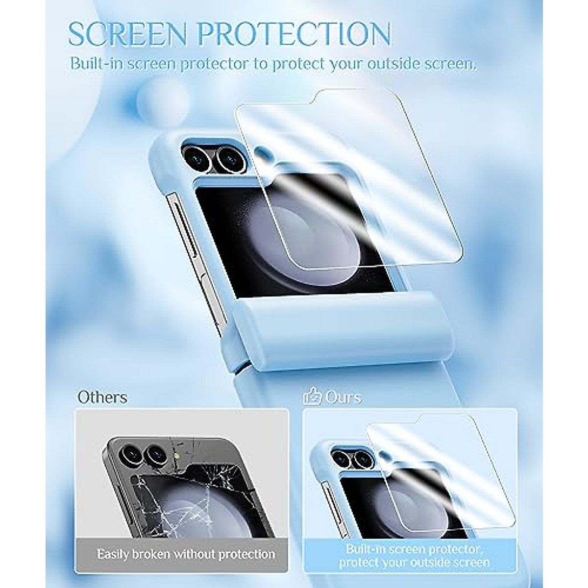 Caka for Galaxy Z Flip 5 Case with Hinge Protection, Z Flip 5 Case with Screen Protector Full Cover Shockproof Slim Wireless Charging Phone Case for Samsung Galaxy Z Flip 5 5G (2023) - Blue