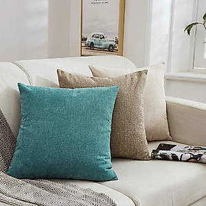 MERNETTE Pack of 2, Thick Chenille Decorative Square Throw Pillow Cover Cushion Covers Pillowcase, Home Decor Decorations for Sofa Couch Bed Chair 18x18 Inch/45x45 cm (Light Brown)