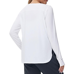 THE GYM PEOPLE Women's Long Sleeve Workout Shirts Lightweight Cotton Running Yoga Tops with Thumb Hole White