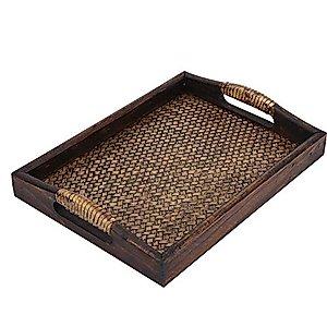 Wooden Tray, Multi-Purpose Serving Tray for Tea Coffee Snack Food Vintage Wooden Tray Kitchen Multi-Purpose Serveware Restaurant Trays with Dual Handles, for Parties Or Bed Tray