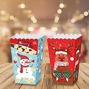 12pcs Popcorn Favor Boxes Paper Christmas Popcorn Buckets Snack Container Christmas Party Treat Boxes