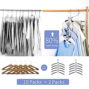 Nature Smile 2 Pack 5 in 1 Anti Slip Metal Sweater Coat Hangers,Multi Layers Wardrobe Clothes Rack,Heavy Duty Metal Space Saver Shirt Blouse Hanger Closet Storage Organizer