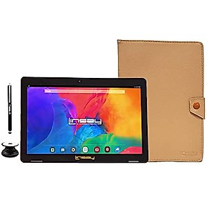 LINSAY 10.1" 1280x800 IPS 2GB RAM 32GB Storage Android 11 Tablet with Light Brown Leather Case, Pop Holder and Pen Stylus