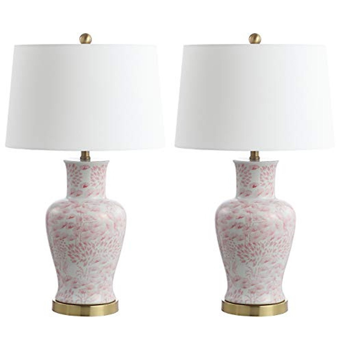 SAFAVIEH Lighting Collection Calli Pink/ White Chinoiserie 28-inch Bedroom Living Room Home Office Desk Nightstand Table Lamp Set of 2 (LED Bulbs Included)