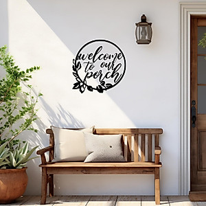 Hotop Welcome to Our Porch Metal Sign Black 11.8 Inch Wall Hanging Decor for Kitchen Farmhouse Home Office Wall Outdoor Decoration Supplies