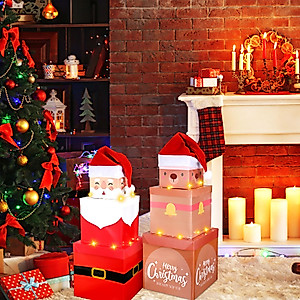Fulmoon 24 Pieces Christmas Stacking Boxes Christmas Nesting Gift Boxes Christmas Stackable Boxes with Lids 8 Designs Snowman Decorative Present Boxes for Christmas Party Decor(Novelty Style)