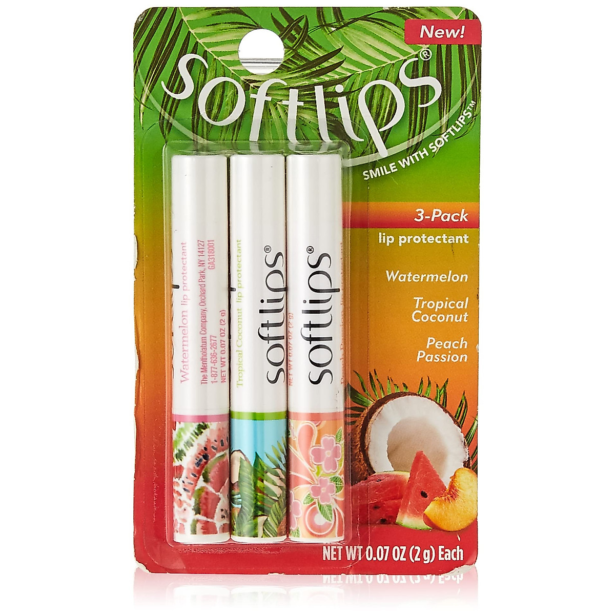Softlips Limited Edition Tropical Flavors Set: Peach Passion, Tropical Coconut, Watermelon (3 Sticks)