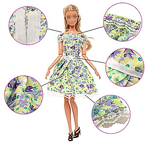 BARWA 10 Sets Doll Clothes Including 3 Sequins Dresses 3 Fashion Floral Dresses 4 Casual Outfits Tops and Pants for 11.5 inch Girl Dolls…