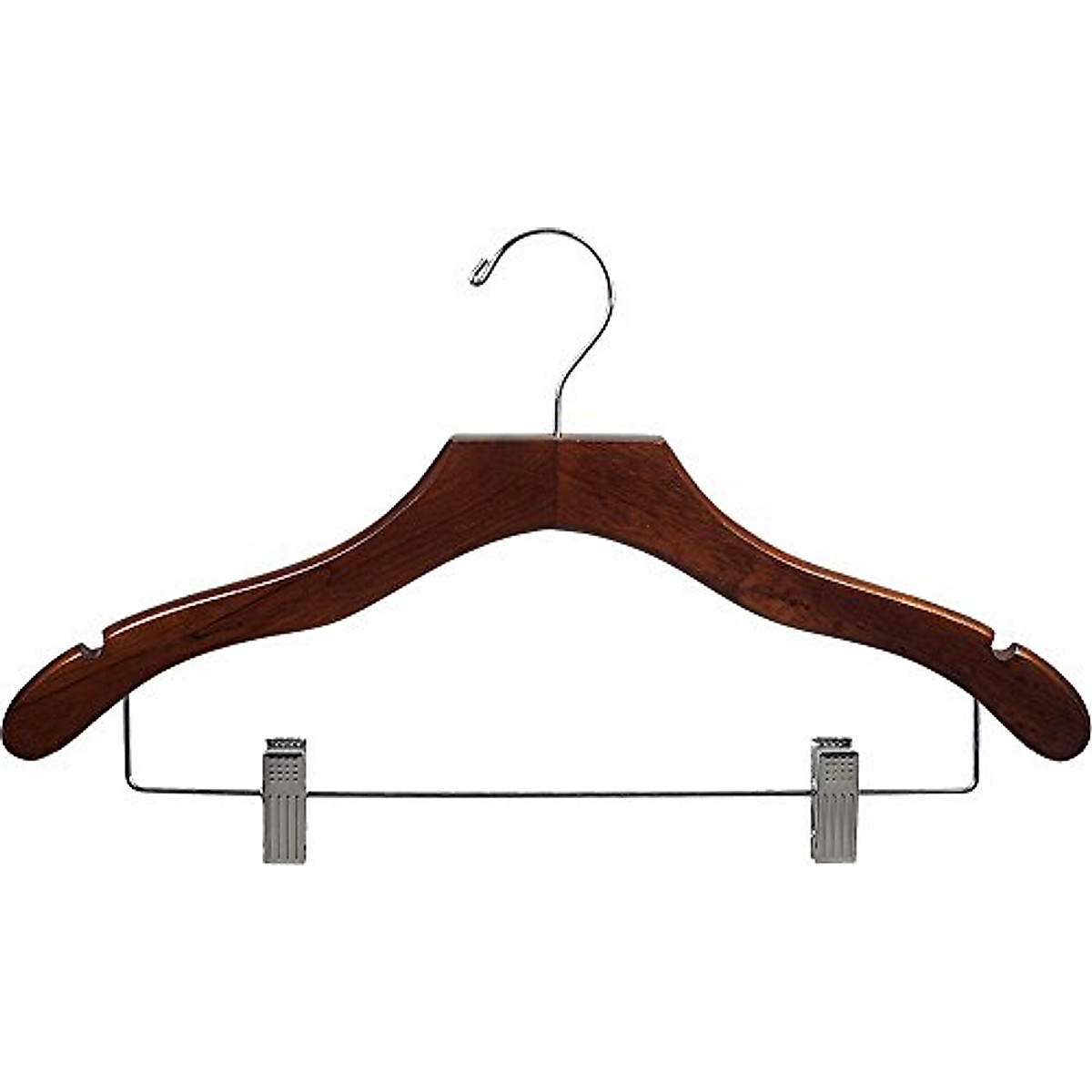 The Great American Hanger Company Wooden Combo Walnut Finish Hanger with Clips and Notches (Box of 100)