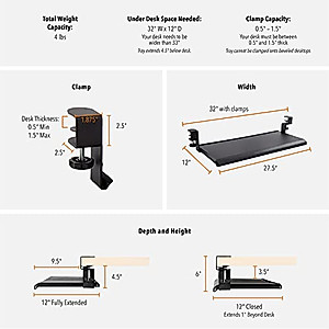 Stand Steady Easy Clamp-On Keyboard Tray - Extra Large Size - No Need to Screw Into Desk! Slides Under Desk - Easy 5 Min Assembly - Great for Home or Office!
