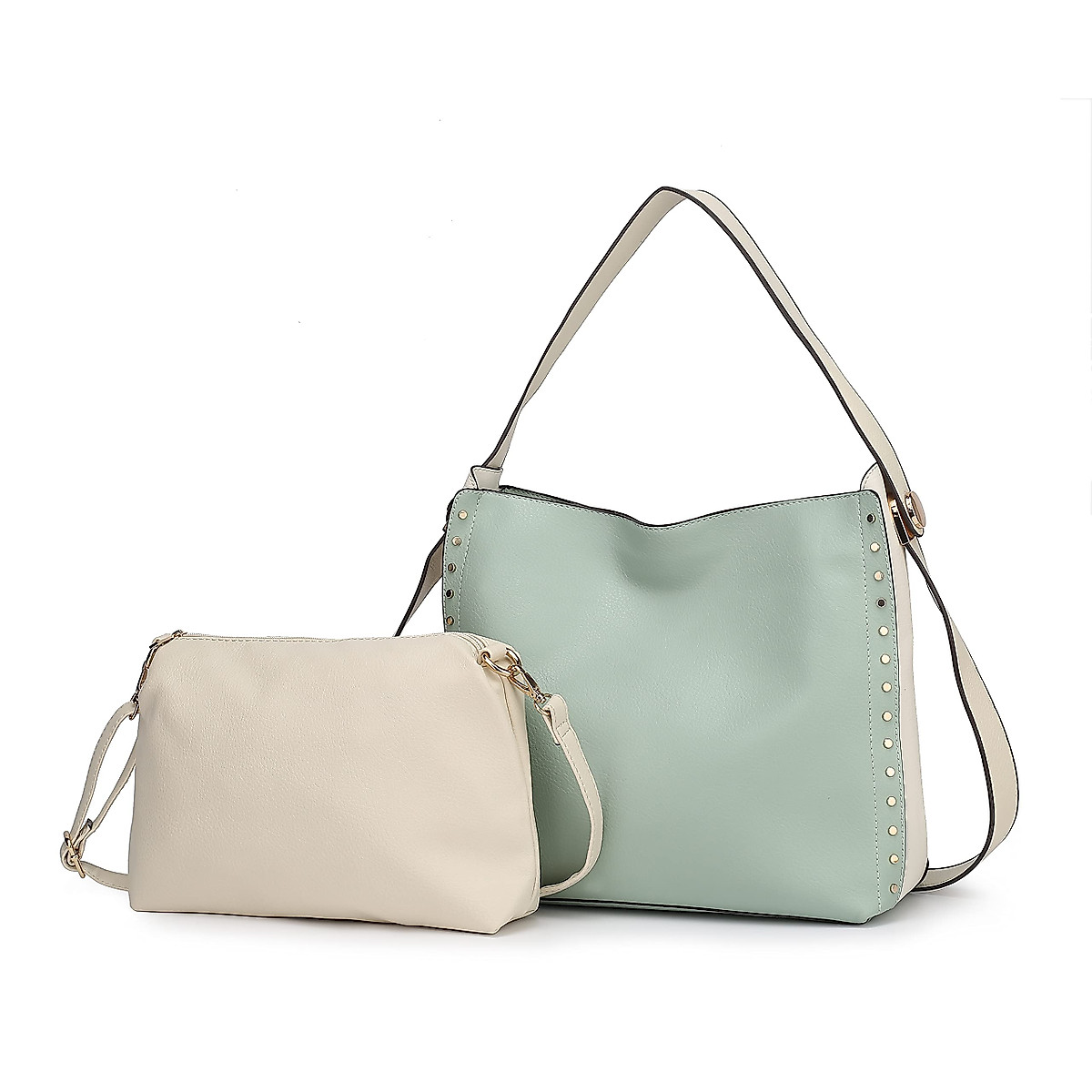 MKF 2 PC Set, Hobo Bag for Women & Crossbody Messenger – PU Leather Designer Handbag – Top Handles Shoulder Purse Seafoam