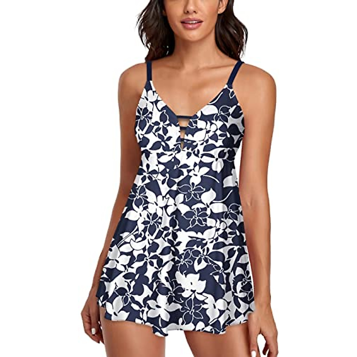 Omichic Womens Tummy Control Swimderss Two Piece Tankini Swimsuits Flowy Bikini Bathing Suits Tank Top with Boyshorts Swimwear