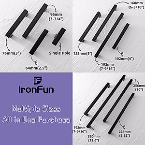 IronFun 6-Pack|12-3/5 Inch Black Cabinet Pulls Handles for Kitchen Extra Long, Dresser Drawer Pulls Handles Modern Euro Style，Square Stainless Steel T Bar Pulls Knobs 12.6 in