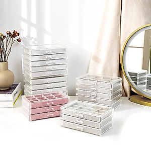 ProCase Earring Holder Organizer Jewelry Box with 10 Drawers, Acrylic Clear Earring Case with Adjustable Velvet Trays for Women - Grey, 10 Layers