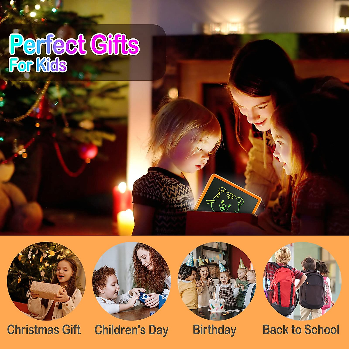 CARRVAS LCD Writing Tablet 10 Inch Colorful Drawing Pad for Kids Reusable Electronic Doodle Board Educational Learning Toys for 3 4 5 6 7 8 Years Old Toddler Boys Girls Home School