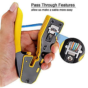 Solsop Network Cable Tester RJ45 Crimp Tool Pass Through Cat5 Cat5e Cat6 Crimping Tool Kit, 50PCS Pass Through Connectors, Mini Wire Stripper, Wire Cutter plier
