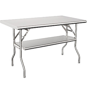HARDURA Folding Stainless Steel Table 30X48 Inches with Adjustable Undershelf and Galvanized Legs NSF Commercial Portable Folding Prep Table for Restaurant Kitchen Home and Hotel