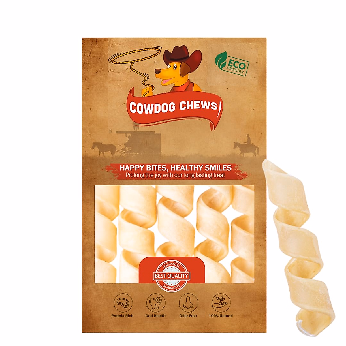 Cowdog Chews Natural Large Collagen Springs Dog Treats 5-7" (5 Pack)- Long-Lasting Alternative to Rawhide & Bully Sticks,Great for Teething and Aggressive chewers.