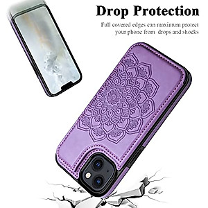 MMHUO for iPhone 14 Plus Case with Card Holder, Flower Magnetic Back Flip Case for iPhone 14 Plus Wallet Case for Women, Protective Case Phone Case for iPhone 14 Plus,Purple