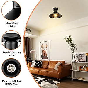 Brightever 2-Pack Industrial Semi Flush Mount Ceiling Lights, Matte Black Farmhouse Light Fixtures, Close to Ceiling Lights for Kitchen, Laundry Room, Entryway, Hallway E26 Base, Bulb not Included