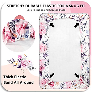 Floral Crib Sheets for Baby Girls 2 Pack, Fits Standard Nursery Crib Mattress & Toddler Bed Mattress 28x 52, Soft Stretchy Snug Neutral Baby Crib Fitted Sheets