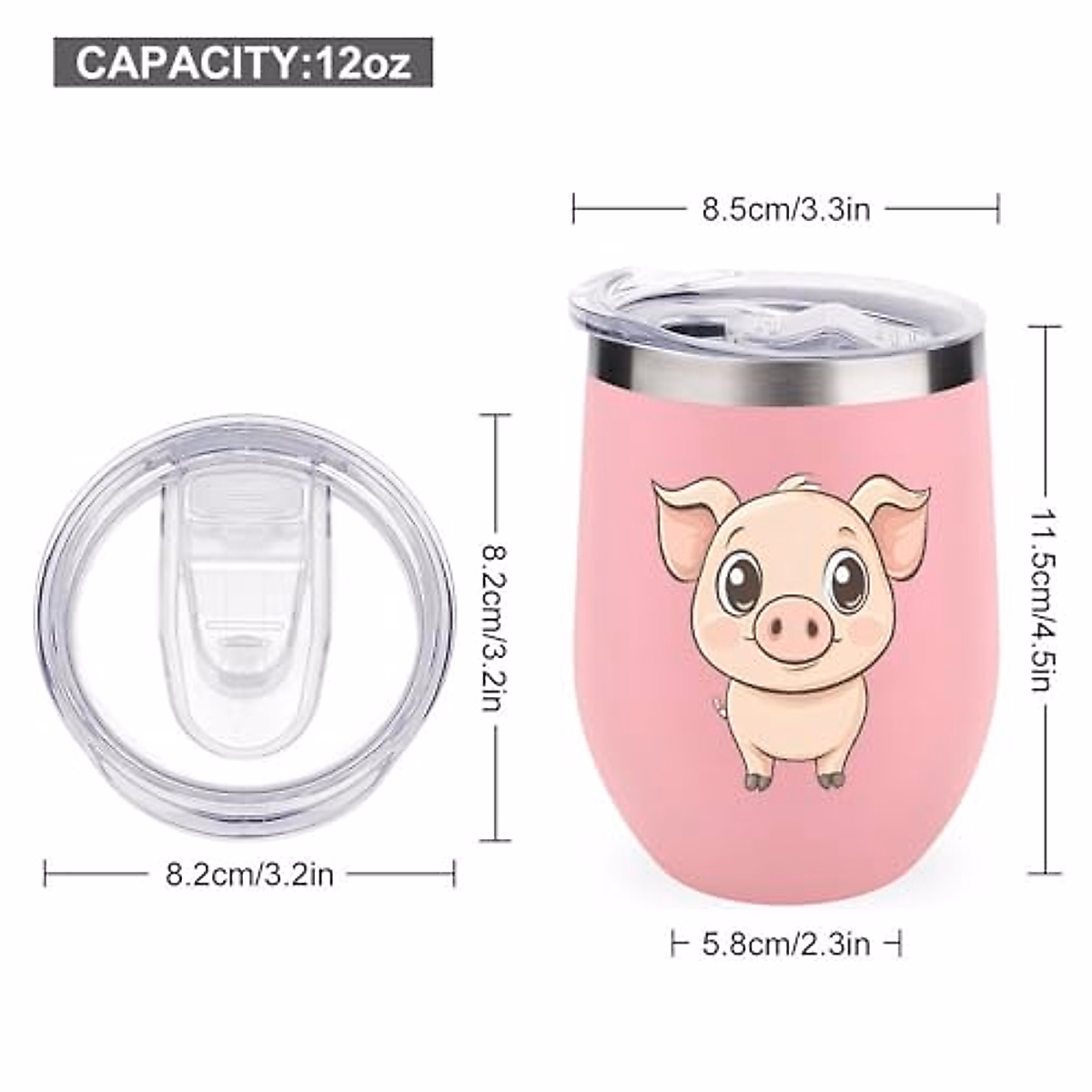 Cartoon Pigs Funny Wine Tumbler 12 Oz Stainless Steel Insulated Mug Double Wall Water Cup with Lid