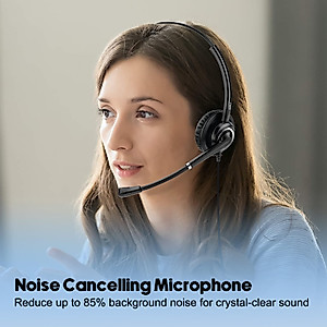 MKJ Call Center Headset with Microphone, Telephone Headset for Office Phone Corded RJ9, Wired Headphone for Landline Altigen Polycom Gigaset Avaya 1408 Aastra 6573i AudioCodes Toshiba Fanvil etc