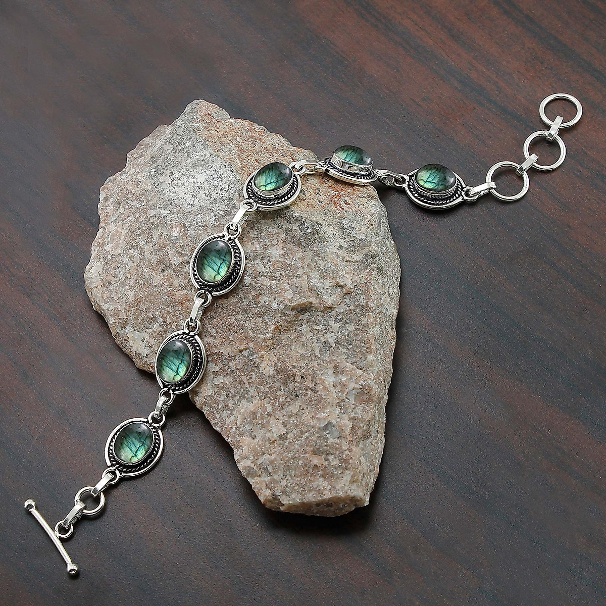 Natural 11,55 Carat Labradorite Bracelet 925 Silver Plated Handmade Vintage Bohemian Style Jewelry For Women Her Wife