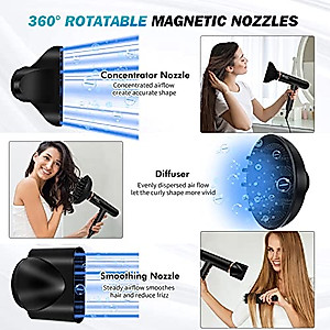 Nicebay Ionic Hair Dryer, Professional Blow Dryer with 3 Attachments, 110000RPM High-Speed Brushless Motor for Fast Drying, Lightweight, Low Noise, 1600W Hairdryer with Diffuser