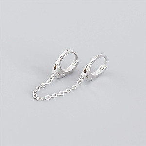 Minimalist Double Hoop Earrings for Women Girls Men Sterling Silver Pair Small Hoops Dangle Chain Drop Dangle Cartilage Second Hole Fashion Personalized Punk Jewelry 1 Piece (Silver)