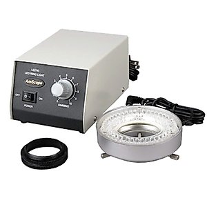 AmScope LED-80M 80-LED Microscope Ring Light w Heavy-Duty Metal Box and Adapter