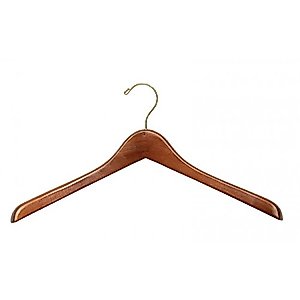 NAHANCO 2017GH 17" Extra Thick Concave Wood Jacket Hanger - Walnut Finish with Gold Hook (Pack of 40)