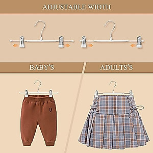 HWAJAN Pants Hangers with Clips 10 Pack Adjustable Skirt Hangers for Women Non-Slip Trousers Hanger for Jeans Clothes Hangers for Pants Heavy Duty Space Saving Shorts Hangers,White,12Inch