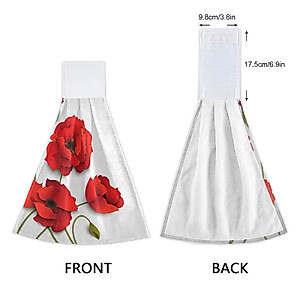 Spring Red Poppy Kitchen Hanging Towel 12 x 17 Inch Rose Blossom Floral Flowers Hand Tie Towels Set 2 Pcs Tea Bar Dish Cloths Dry Towel Soft Absorbent Durable for Bathroom Laundry Room Decor