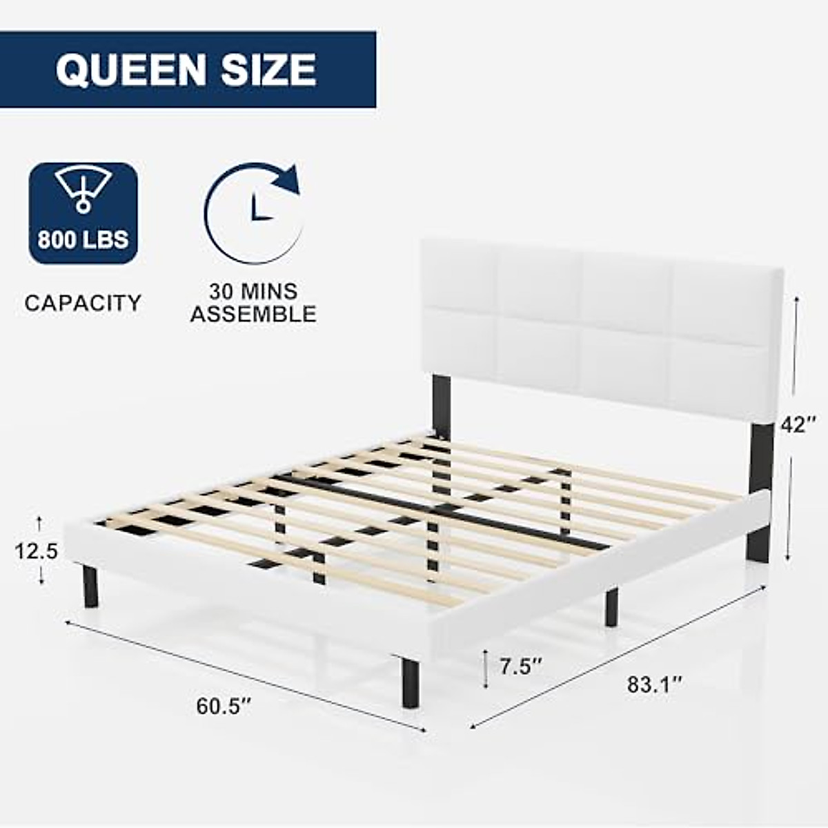 Molblly Full Size Bed Frame with Upholstered Headboard, Strong Frame, and Wooden Slats Support, Non-Slip and Noise-Free, No Box Spring Needed, Easy Assembly, Off White