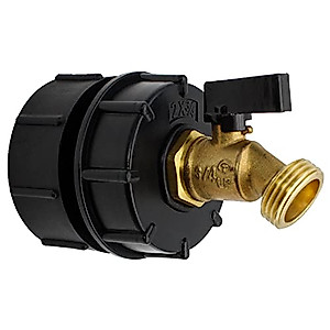 KAKSEY IBC Tote Fittings, IBC Tank Adapter 2" Fine Thread (NPT Fine Adapter x Coarse Thread) + Lead-Free 3/4" Brass Hose Faucet Valve with Butterfly Valve for Garden Hose Connector