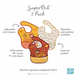 Bumkins Super Baby Bib, Waterproof Fabric, Fits Babies and Toddlers 6-24 Months, Harry Potter Quidditch, 3 Count