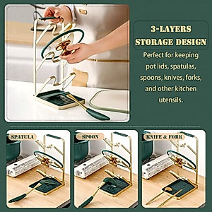 AIWFL Pot Lid Holders Lid Stand Lid Organizer for Utensils Rests in Kitchen Counter Gold