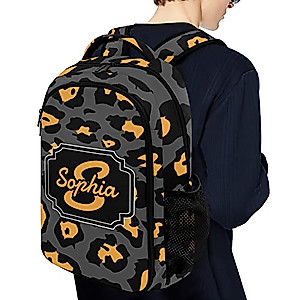 Anneunique Leopard Print Yellow Gray Backpack Custom Multifunctional Waterproof Laptop Bag for Travel Gift