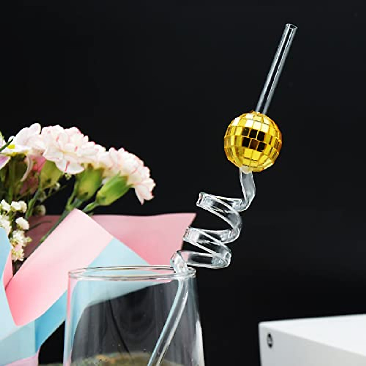 10 Pcs Mirror Disco Ball Straws Disco Party Decorations 70s Disco Decorative Straws Bachelorette Straws Mini Disco Straw Decor for 70s Disco Party Dance Holiday Wedding Birthday Supplies (Colorful)