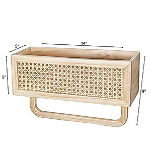 Wood Floating Shelf Rattan Shelve Wall Décor with Towel Rack for Kitchen - Bathroom - Living Room - Laundry Room & Bedroom - Wood Floating Shelves for Wall - Natural Wood Shelves - Rattan Wall Shelf