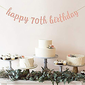 INNORU Glitter Happy 70th Birthday Banner - 70 AF Sign Banner - Cheers to 70 Years Birthday Party Bunting Decorations Rose Gold