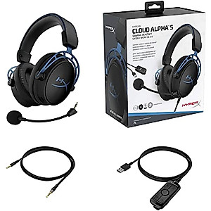 HyperX Cloud Alpha S - PC Gaming Headset, 7.1 Surround Sound, Adjustable Bass, Dual Chamber Drivers, Chat Mixer, Breathable Leatherette, Memory Foam, and Noise Cancelling Microphone - Blue
