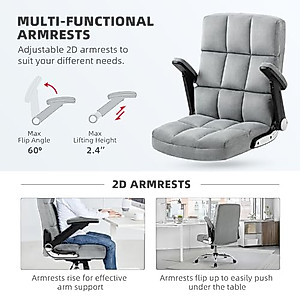YAMASORO Velvet Office Chair High Back Executive Desk Chair with Flip-up Arms Modern Computer Chair with Wheels for Adult (Grey)